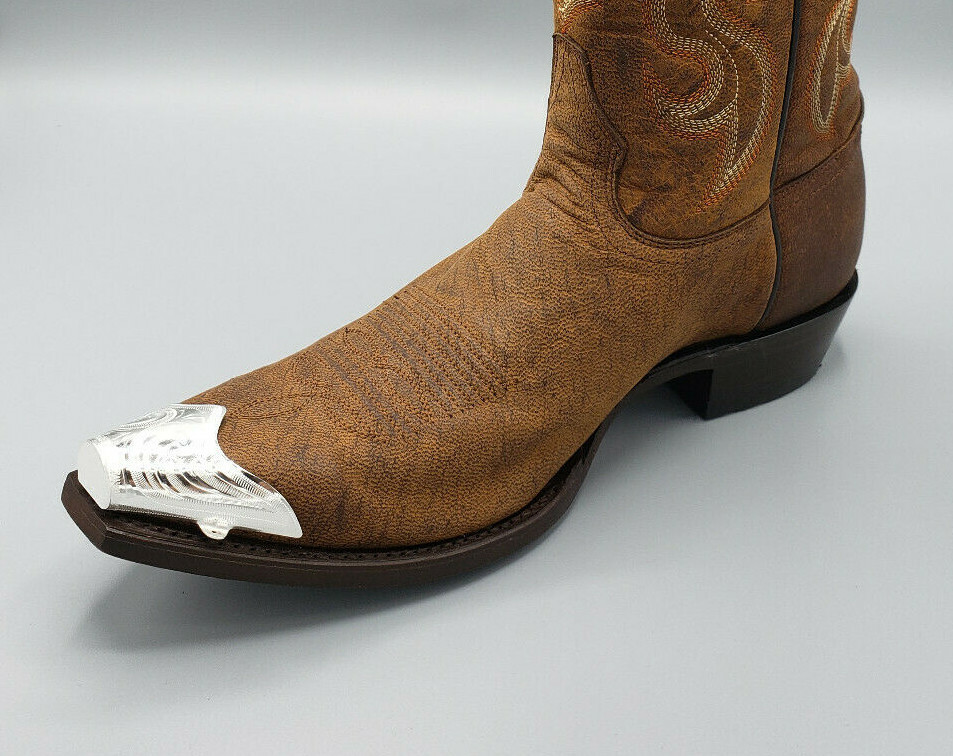 WESTERN COWBOY BOOT TIPS Pair - Silver Engraved Flat Tips w Heel Guards ...