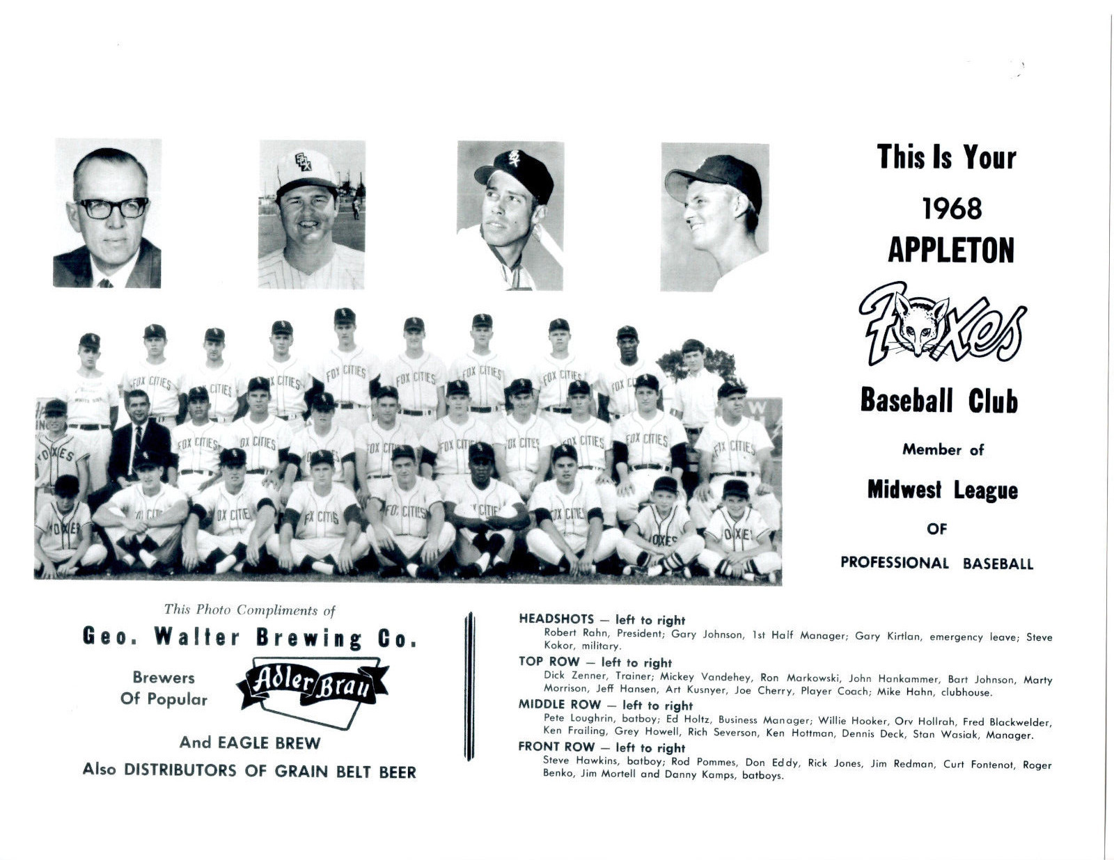 1968 APPLETON FOXES 8.5X11 TEAM PHOTO BASEBALL WISCONSIN YANKEES | eBay