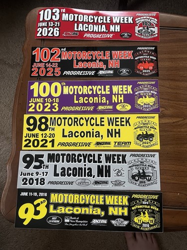 Laconia, NH Bike Week Bumper Stickers 95th 93th 98th 100th 102th 103th ...