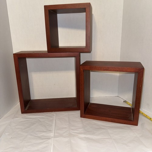 Nexxt Set of 3 Floating Square Shelves Wood Display Shadow Box Stained ...