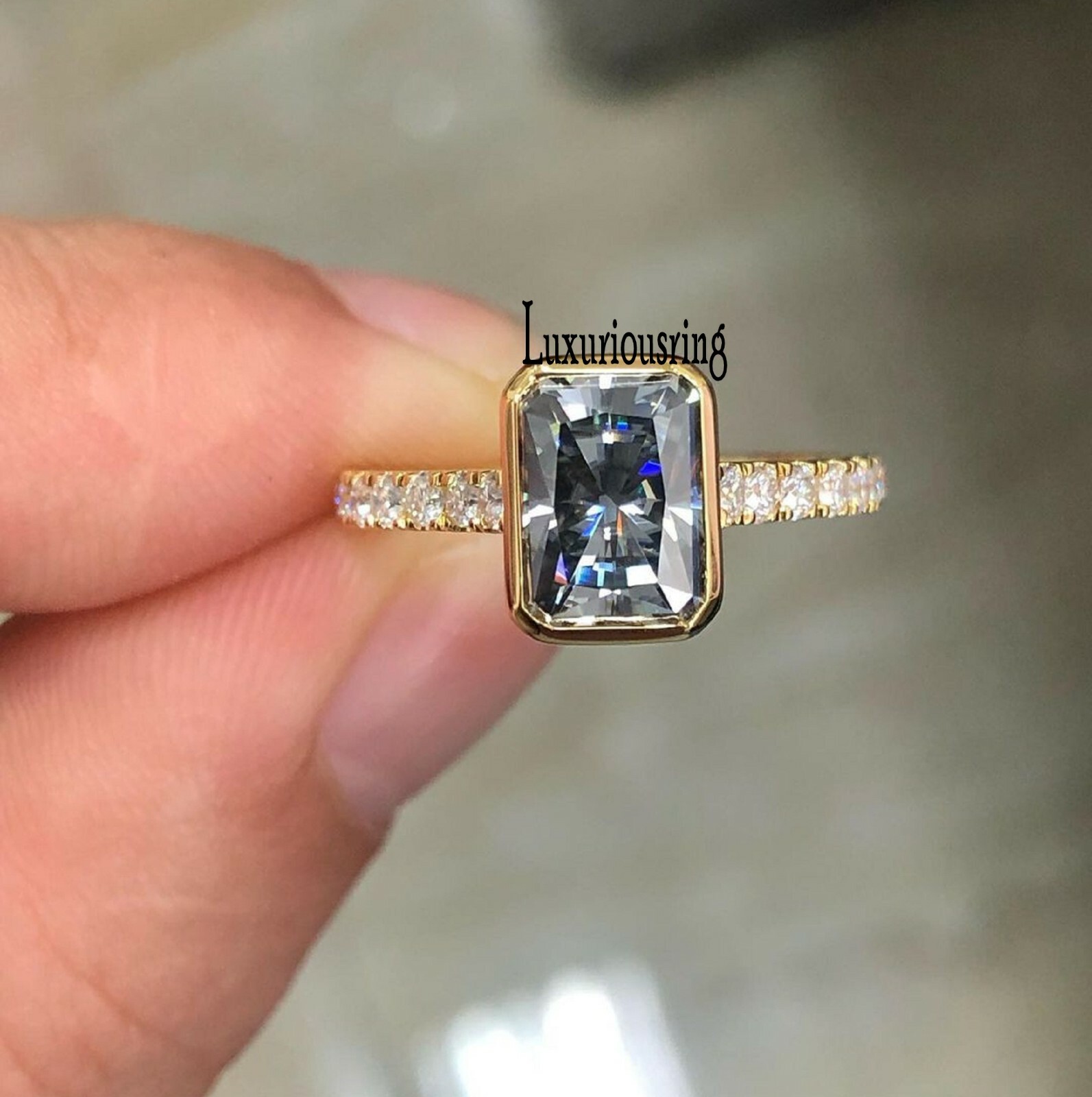 1.80Ct Gray Radiant Cut Moissanite Vintage Engagement Ring 10k Solid ...