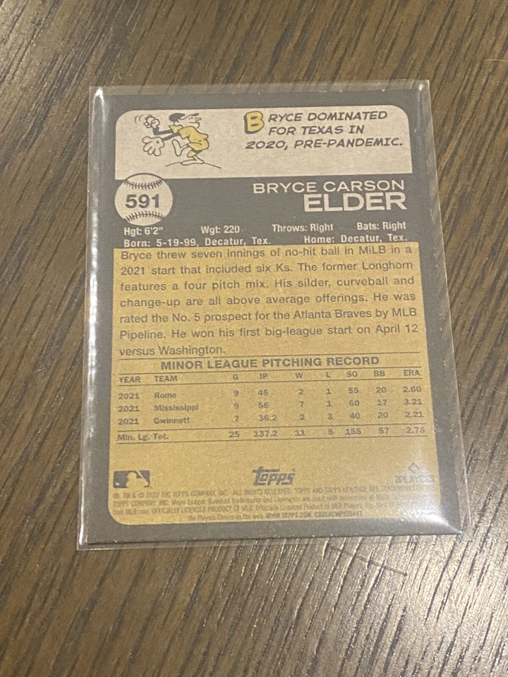 2022 Topps Heritage High Number Rookie RC #591 Bryce Elder Atlanta Braves | eBay