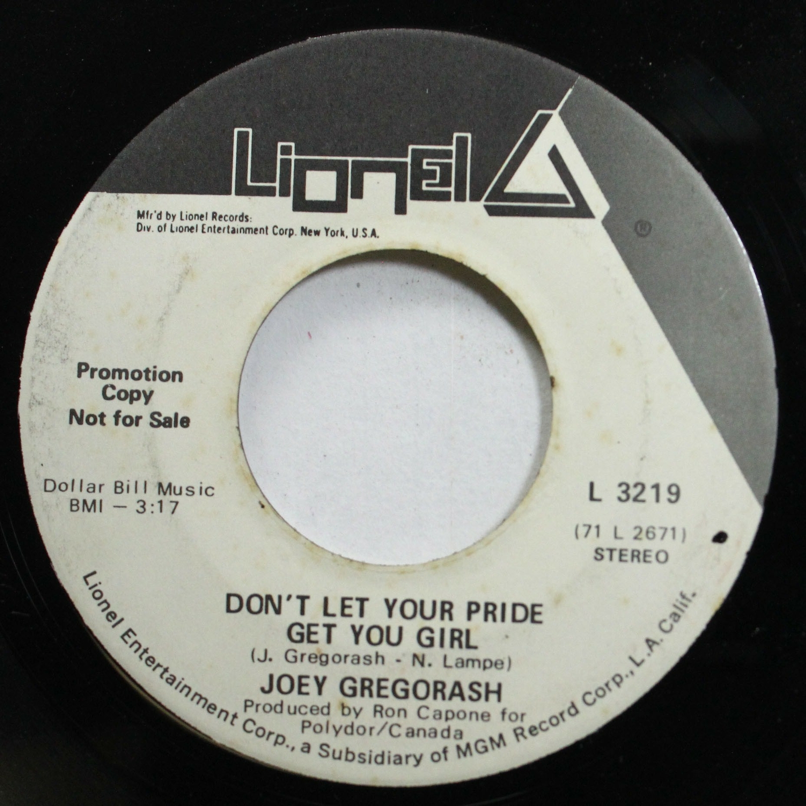 Rock Promo 45 Joey Gregorash - Don'T Let Your Pride Get You Girl / Down ...