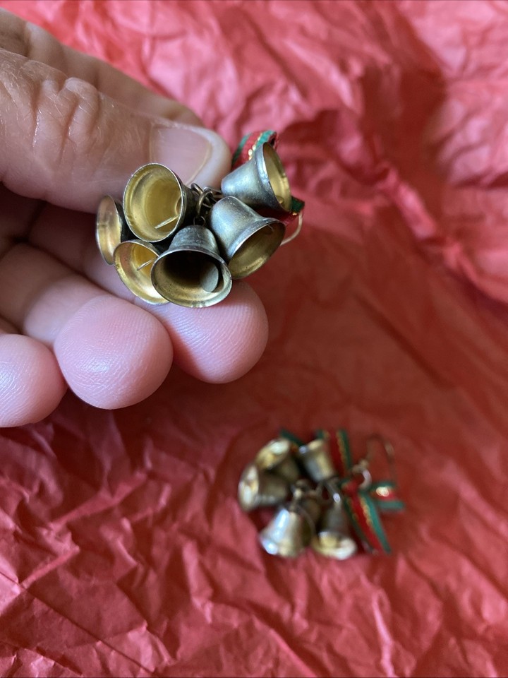 Vintage Dangly Bell Earrings-small Clappers Inside-red Green Striped ...