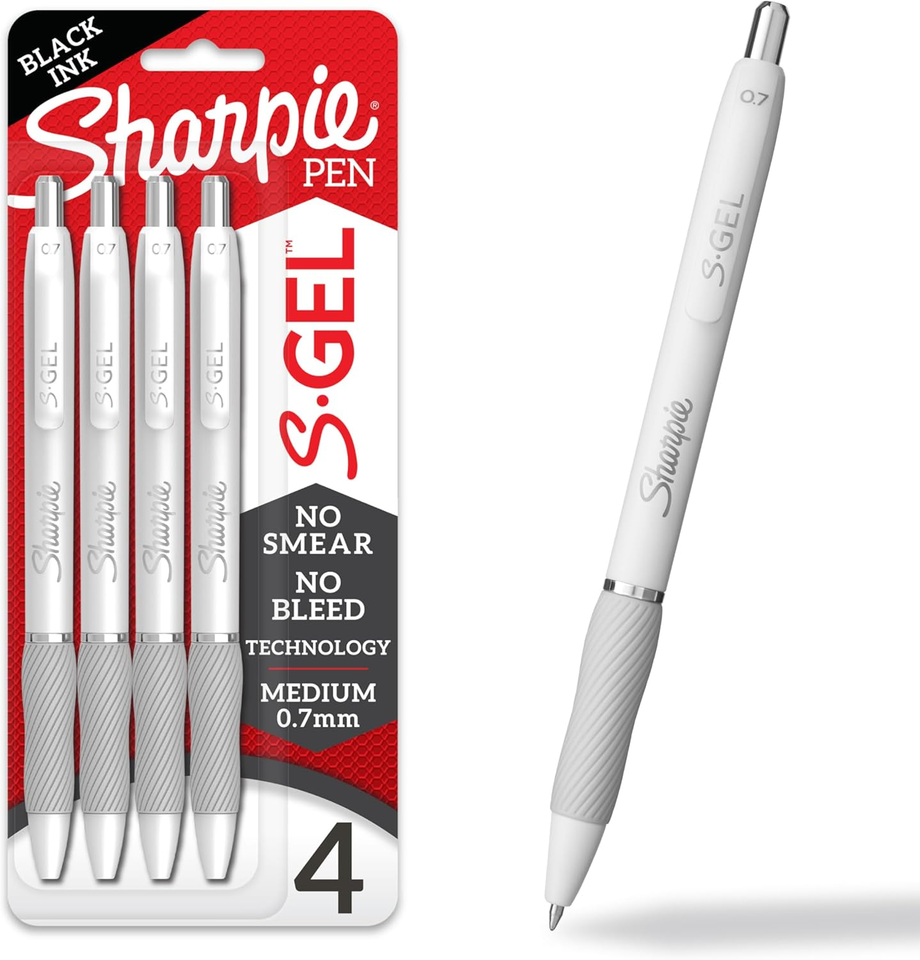 S-Gel Pens, Medium Point (0.7Mm), Pearl White Body, Black Ink, 4 Count ...