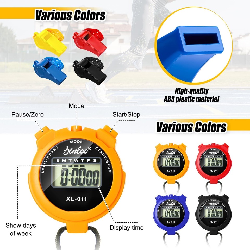 48 Pcs Digital Stopwatch Timer Plastic Whistle Bulk for Sports Coaches ...
