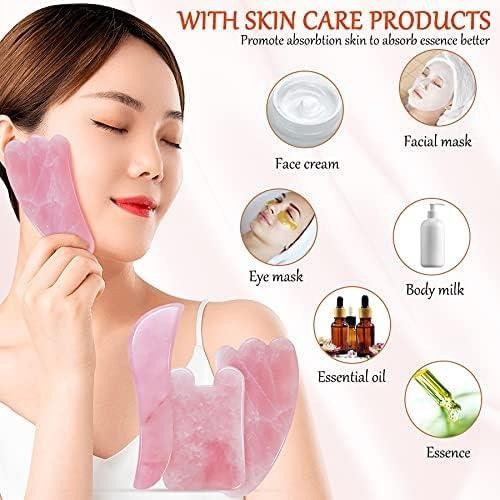 Gua Sha Tools - 3 Pack 100% Natural Rose Quartz Guasha Massage Tool SPA ...