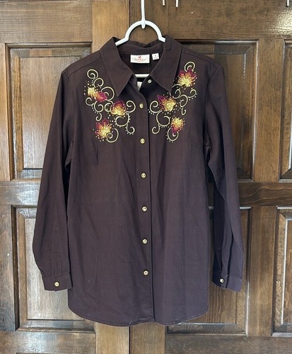 NWT Quaker Factory Button Front Embellished Dark Brown Size Medium ...