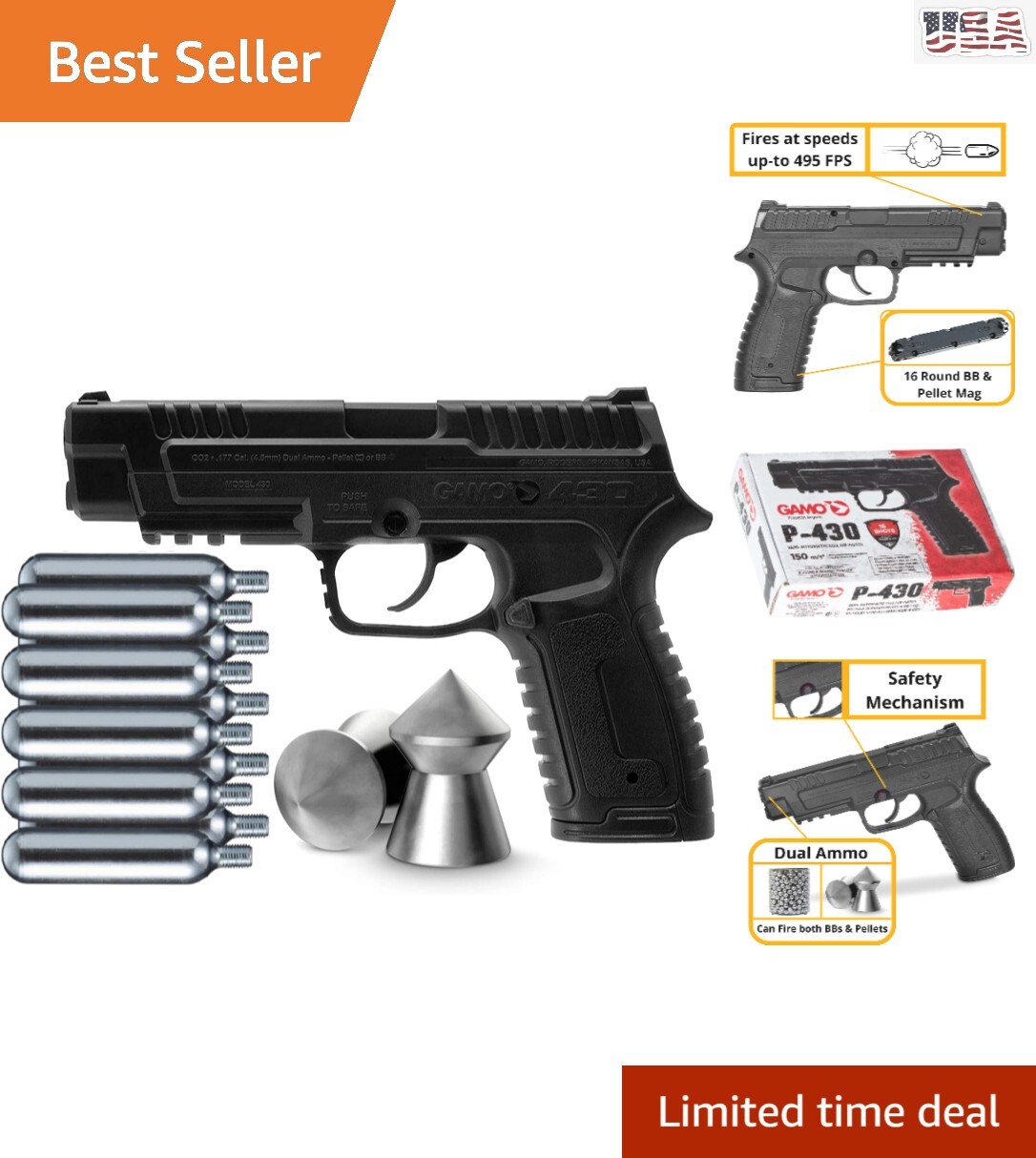 Pellet and BB Air Gun Pistol Kit - Semi-Auto, 495 FPS, 16 Round ...