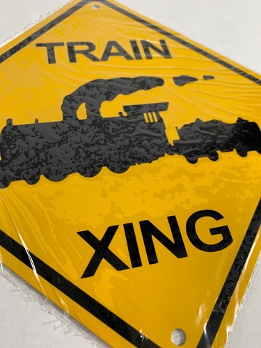 TRAIN Xing Crossing Metal Sign 6"x6" (NEW) RAILROAD Steam Engine Sign ...