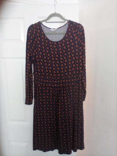 ladies boden abigail Jersey dress size 18r brown/navy long sleeves ...