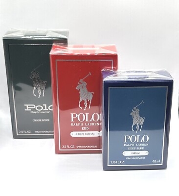 POLO RALPH LAUREN LOT OF 3: RED EDP , COLOGNE INTENSE , DEEP BLUE ...
