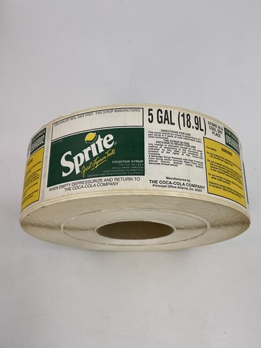Sprite 5 Gal Fountain Syrup Paper Sticker Label Roll RARE '92 Coca-Cola ...