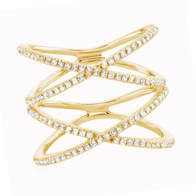 Solid 14k Yellow Gold Natural Diamond Double X Ring 0.31tcw | eBay