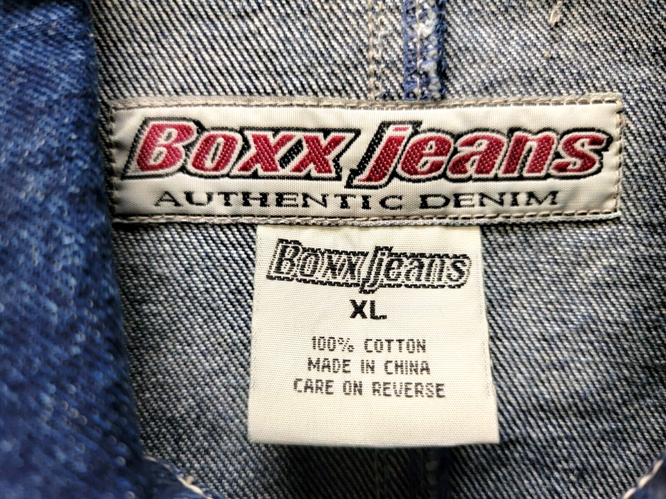 Vintage 90s BOXX JEANS XL Denim Jacket Blue Rugged Design Loose Fit Hip ...