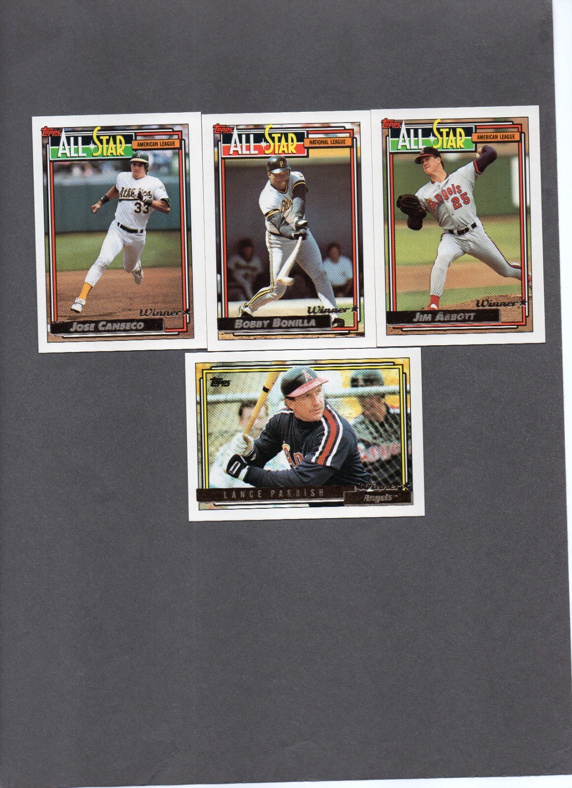 Lot of (4) 1992 Topps Gold Winners #360, #392 Bonilla, #401 Canseco ...