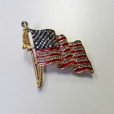 Rhinestone Crystal American Flag Patriotic Red White Blue Pin Brooch ...