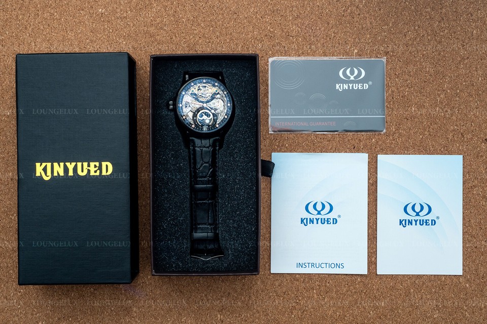 Mens Dual Time Flywheel Skeleton Automatic Mechanical Watch Black ...