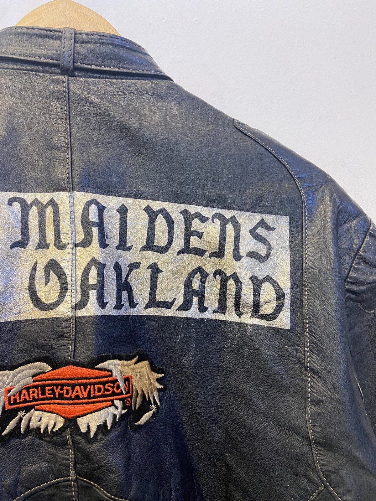 Vtg MC MOTORCYCLE CLUB Leather Jacket Iron Maidens Oa… - Gem