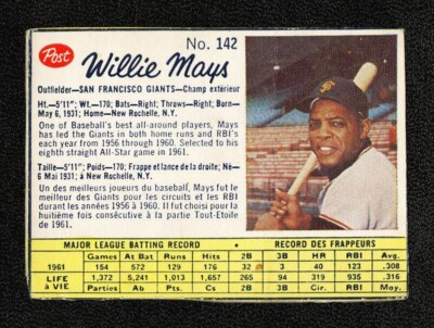 1962 CANADIAN POST #142 WILLIE MAYS - WHITE BACK - BIG HEAD - SP - 75% ...