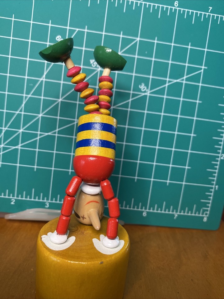 Wooden Circus Clown Push Button Puppet Movable Jointed Push-Up Toy | eBay