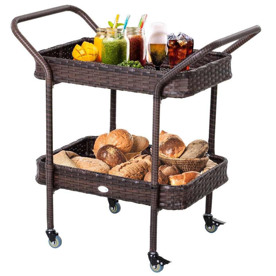 Outsunny 2-Tier Food and Serving Cart w/ Work Area, Great for Parties ...