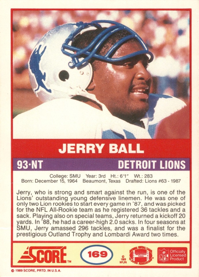 1989 Score #169 Jerry Ball Great card! | eBay