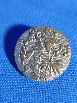 Antique Solidaire APC Silvered Brass Button Paris Butterflies & Flowers ...