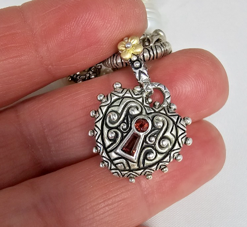 Vintage Barbara Bixby Garnet Gemstone Heart Lock Small .925 18k Pendant ...