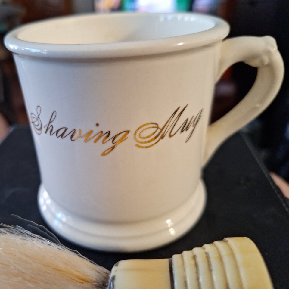 Vintage Shaving Mug with Shaving Mug written in Gold Cursive Front of ...
