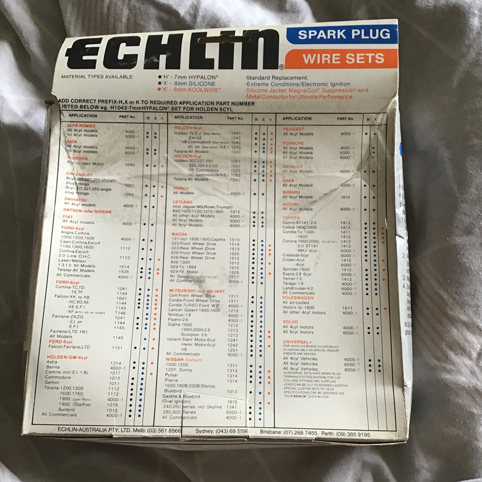 Echlin Hypalon Spark Plug Wire Set Datsun Pulsar, Prairie, 1600, 180B ...