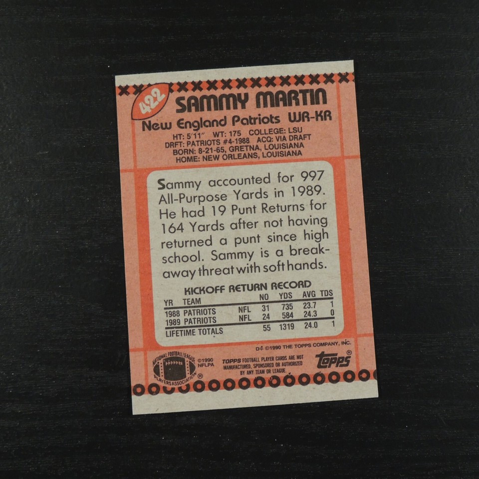 1990 Sammy martin Topps Card New England Patriots #422 | eBay