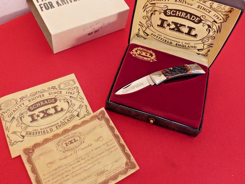 Schrade IXL Wostenholm Sheffield England red bone mint/display lockback ...