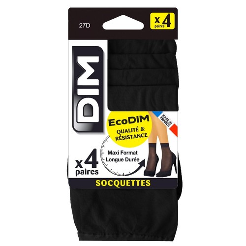 Lot de 4 socquettes DIM 27D en voile ECODIM NOIR semi-opaque ...