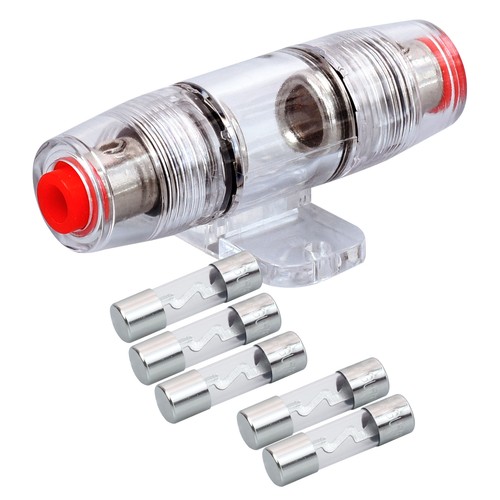 1x 4 8 GA Gauge AWG Inline AGU Glass Fuse Holder + 5x fuses 60A Car ...