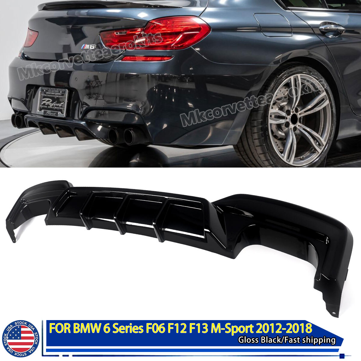 For BMW M6 F06 F12 F13 Rear Bumper Diffuser Lip M Performamce Gloss ...