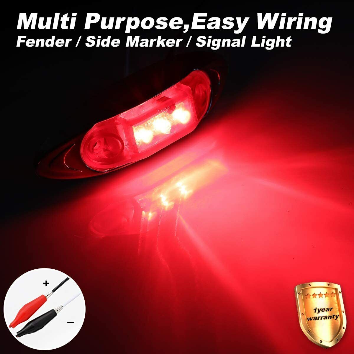 10pc Side Marker Light Red 3 LEDs Lens Indicator Waterproof for Truck ...