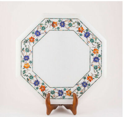 15" Marble Corner Table Top Semi Precious Stones inlay Art Handmade ...