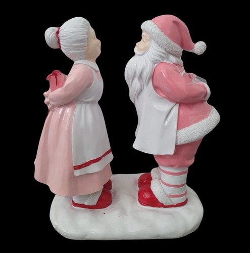 Pink Santa & Mrs Claus Kissing Figurine Candy Cane Aprons Resin ...