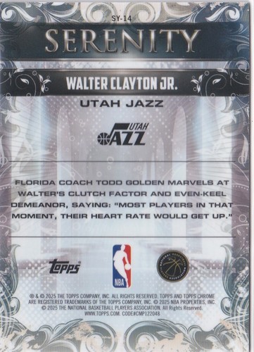 2025-26 Topps Chrome - Serenity Walter Clayton Jr. #SY-14 Blue ...