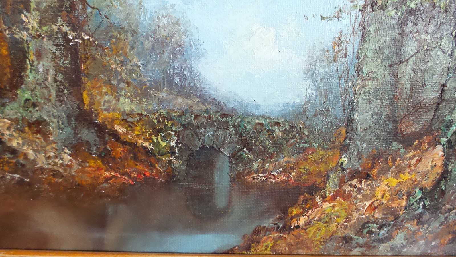 ANTIQUE ORIGINAL OIL PAINTING LANDSCAPE STONE BRIDGE SIGNED W. BRAUER ...