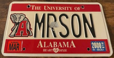 MRSON Vanity License Plate Mr Son Mrs On University of Alabama Emerson ...