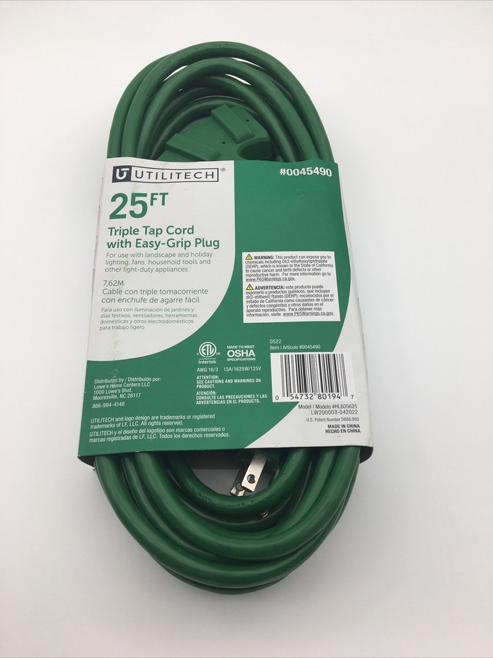 Utilitech Triple Tap Cord 25' indoor/Outdoor 3-Prong Light Duty ...