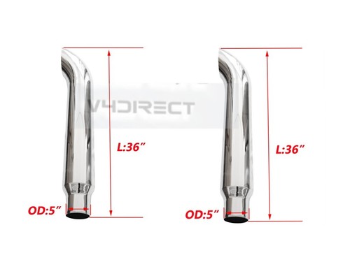 Pair 7"-5"ODx 36"Length Chrome Curved Exhaust Stack Pipe Truck 36" Inch ...