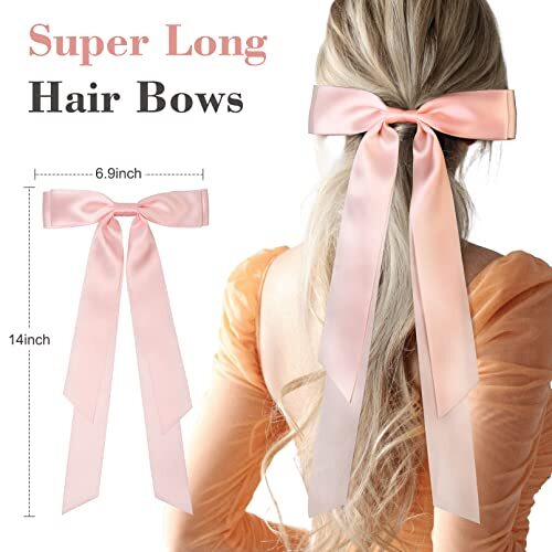 Large Satin Hair Bows 6PCS Hair Ribbons for Women Big Long Black White ...