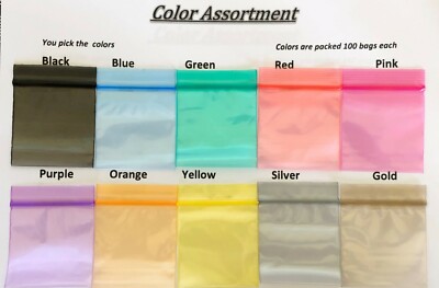 100 SMALL BAGGIES 2020 ALL COLORS AND CLEAR MINI Resealable POLY BAGS ...