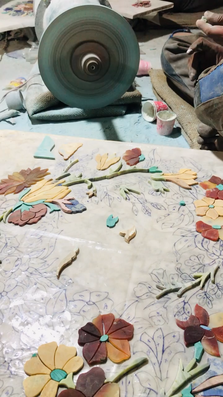 Black Marble Inlay Coffee Tabletop, Round Tabletop, Mother of Pearl ...