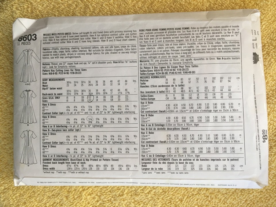 Simplicity Patterns (W) ~ CUT PATTERNS ~ All are Size 12 ...