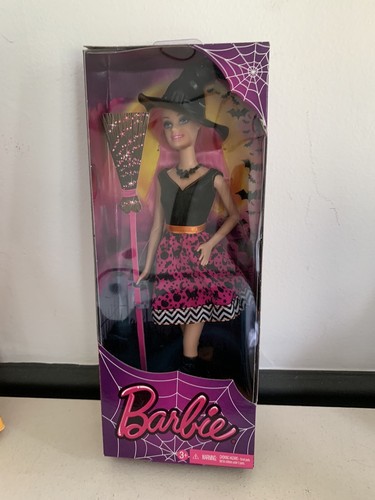 2014 Barbie Halloween Witch Doll Black Cat Bat Pink Dress CCP44 NIB ...
