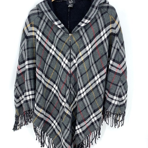 Hot in Hollywood Plaid Zip up Poncho Cape One Size | eBay